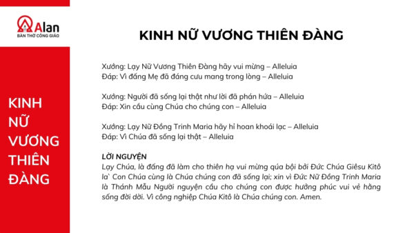 KINH NỮ VƯƠNG THIÊN ĐÀNG ️ | Bàn Thờ Công Giáo Alan